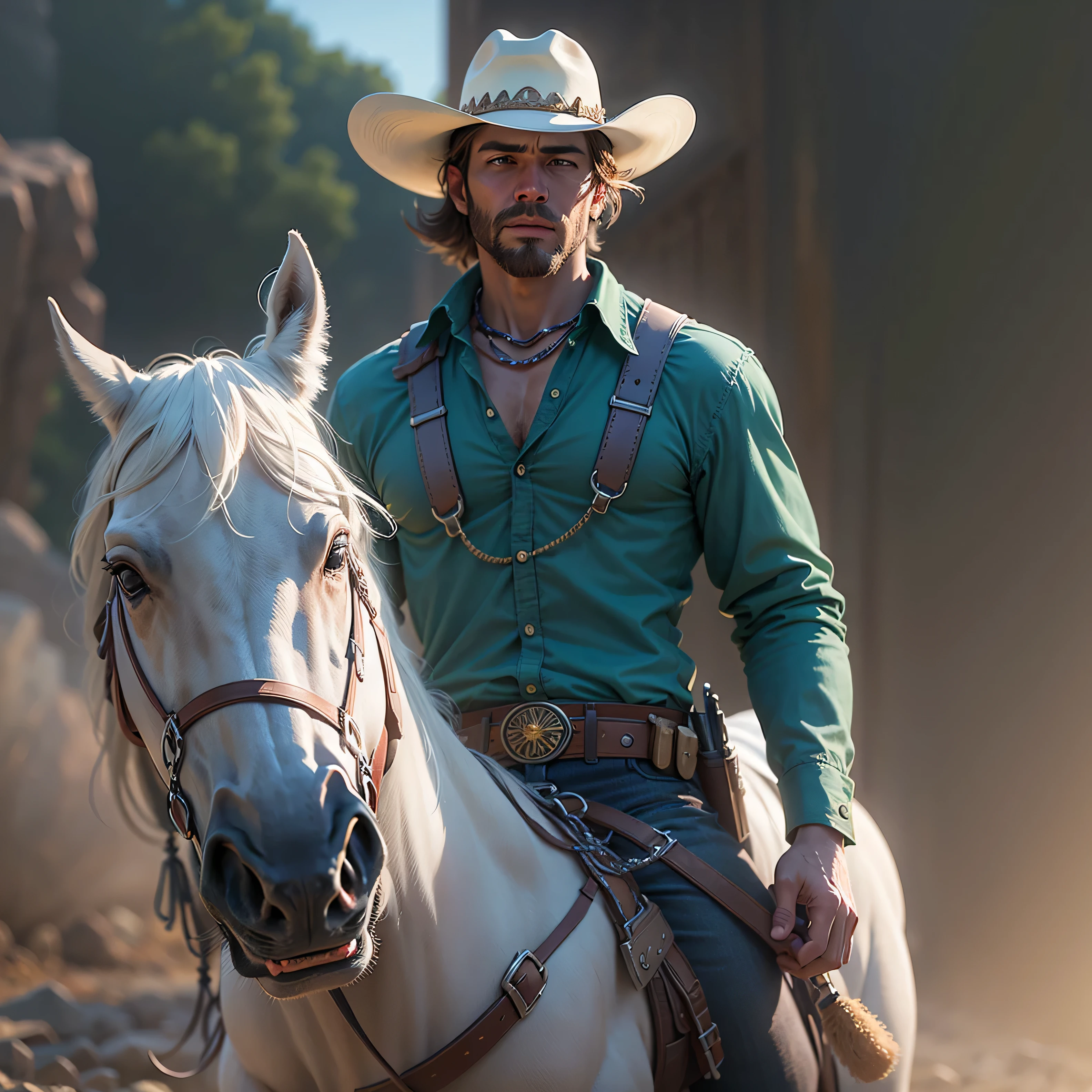 Hay un hombre montando un caballo con una camisa verde - SeaArt AI