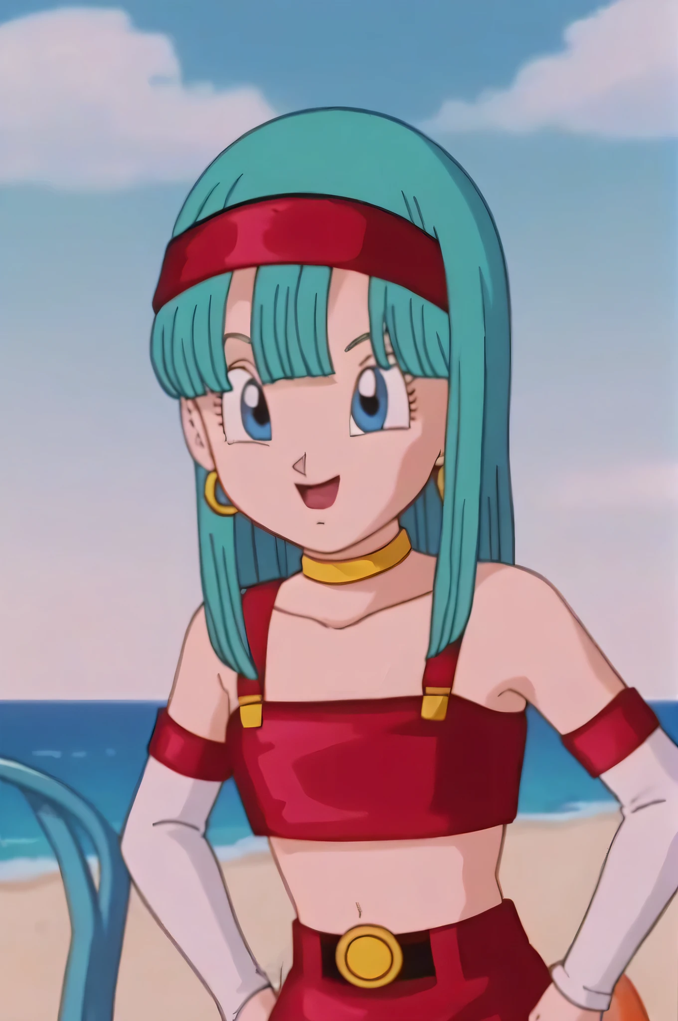 A close up of a person in a bikini top on a beach - SeaArt AI