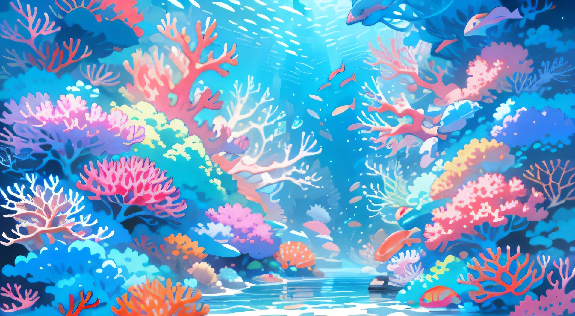 A painting of a colorful underwater scene with corals and fish - SeaArt AI