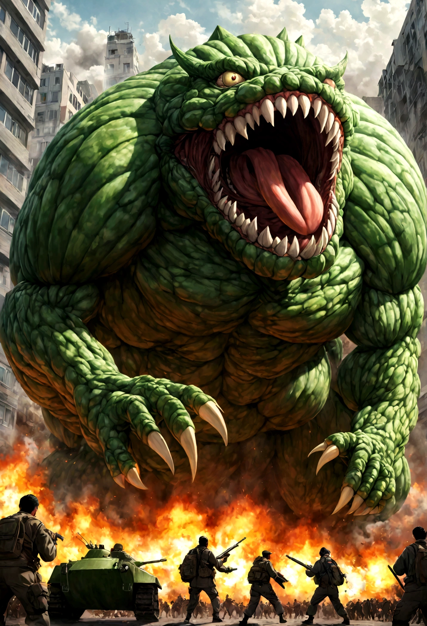 A ferocious monster made of a melon that has grown to an enormous size ...