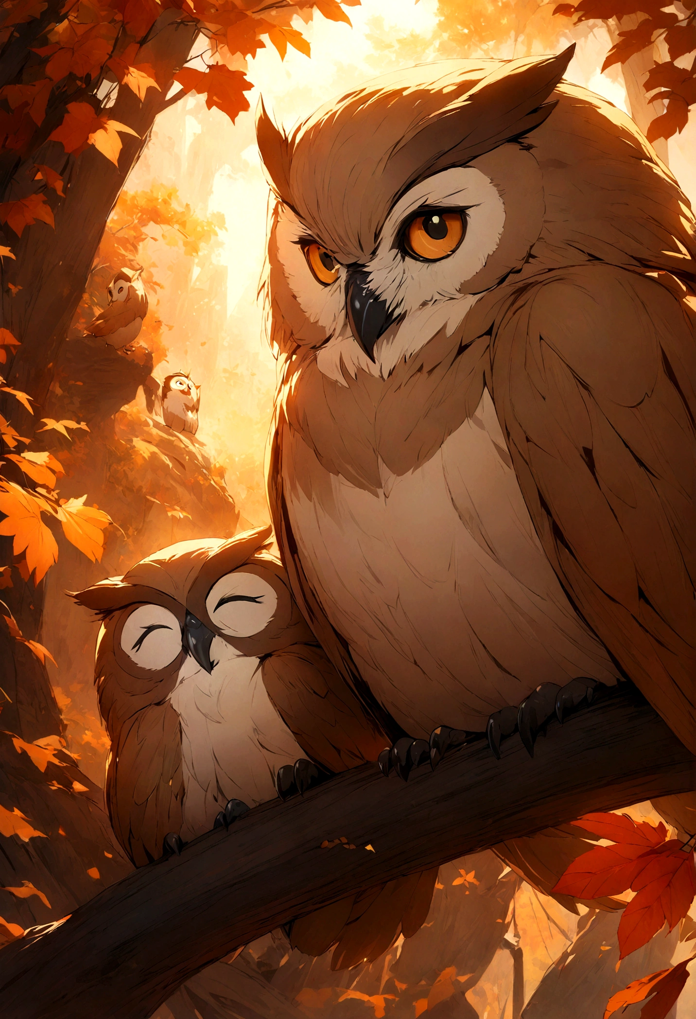 Un lindo búho conversando con un mono travieso, muy detallado - SeaArt AI