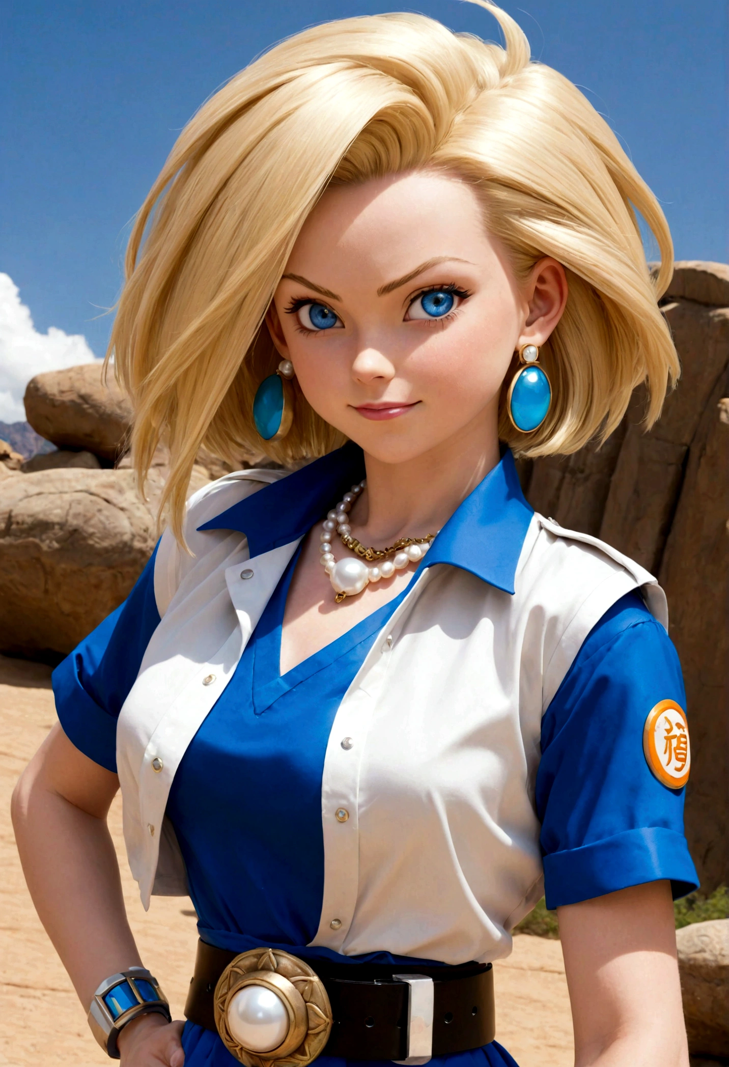 1girl, android 18 from "Dragon Ball", solo, huge rock, punch - SeaArt AI
