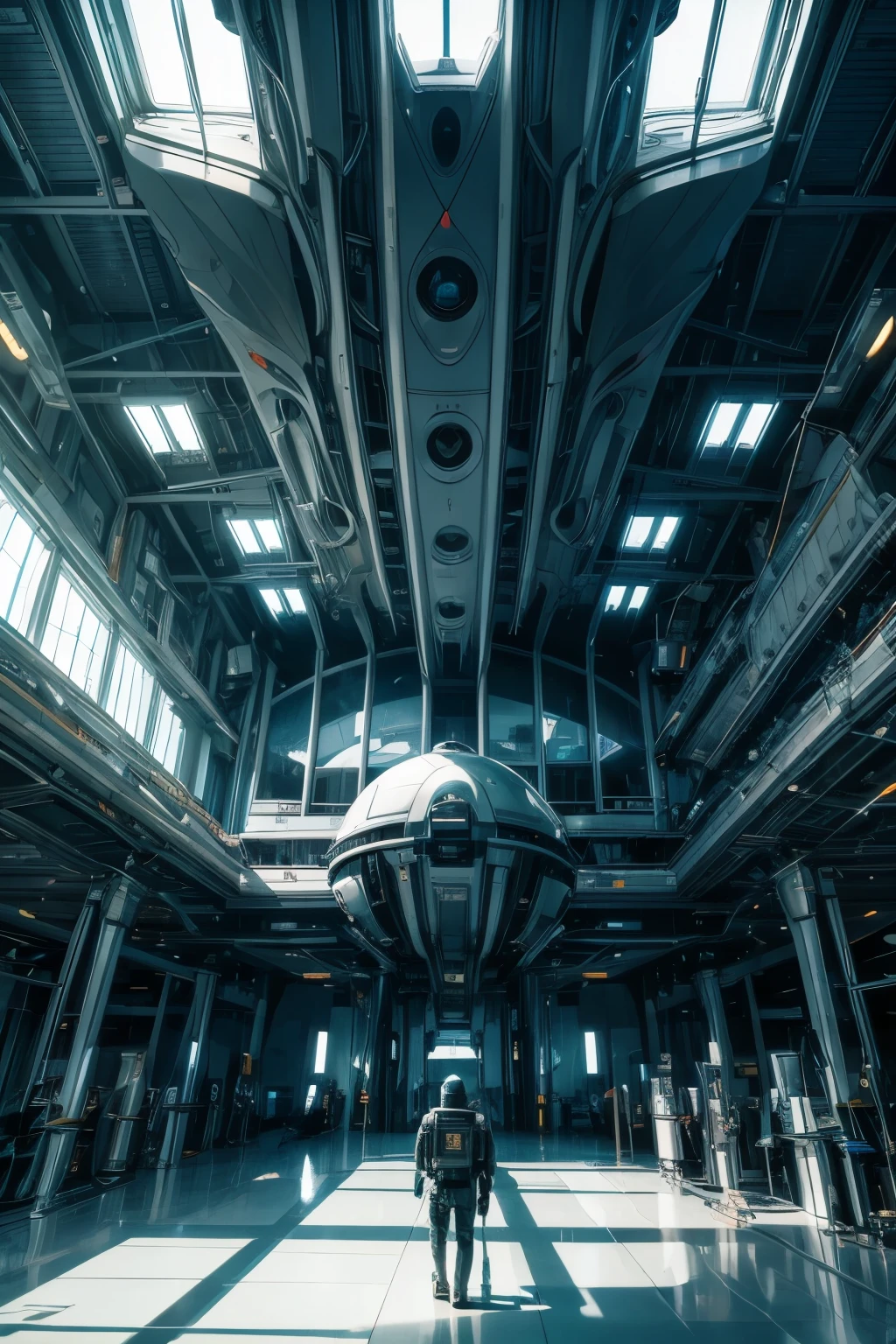 Arafed view of a space station with a man standing in the middle - SeaArt AI