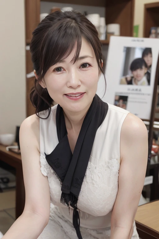 8k 55歳の成熟した日本人女性 レディ 美しい成熟した女性 長いまつ毛 ナイスボディ 笑顔 ローポニーテール Seaart Ai
