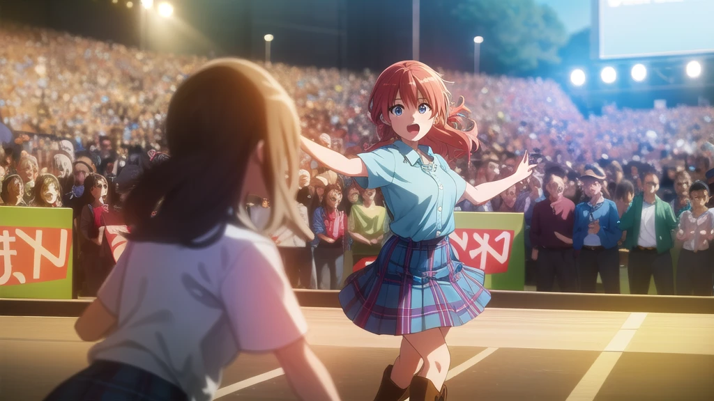 An anime-style illustration featuring a female character dancing to ...