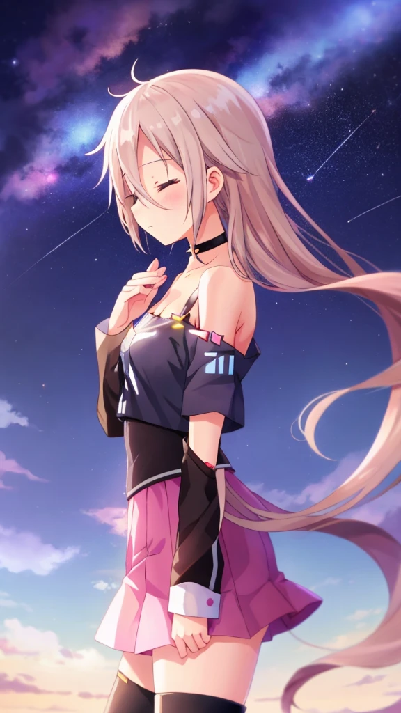 One girl, IA, Vocaloid, CeVIO AI, black shirt, off shoulder, choker - SeaArt AI