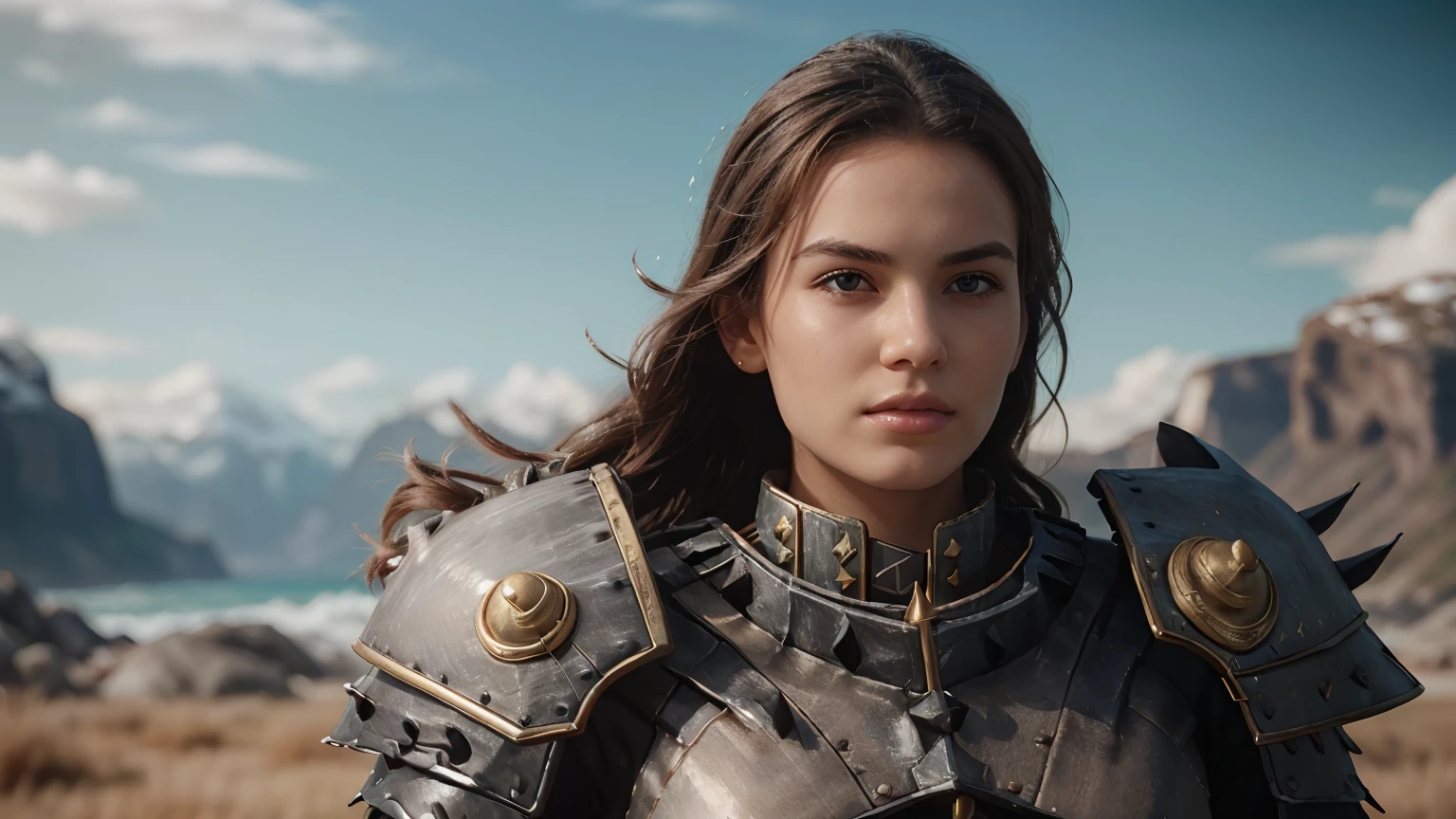 Mountain,Crossed arms,, hxarmour,1girl,(gray armour:1.3),, ultra - SeaArt AI