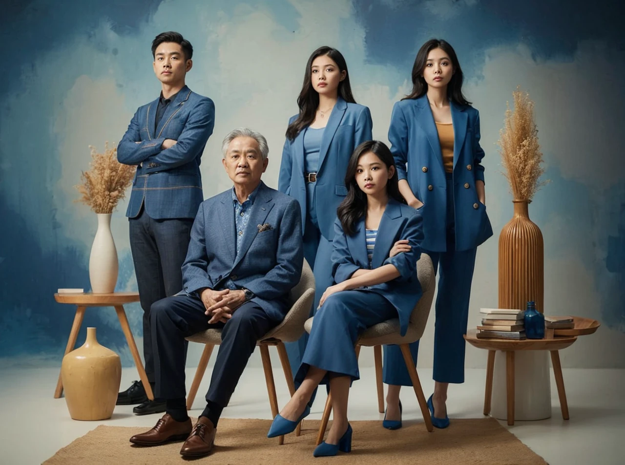 Studio photography of an Indonesian family consisting of 5 members ...