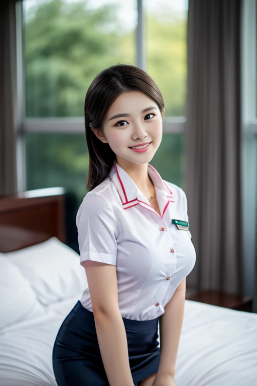 A gorgeous lady, age 21, Flight Attendant uniform, Shenzhen Airlines Stewardess - SeaArt AI