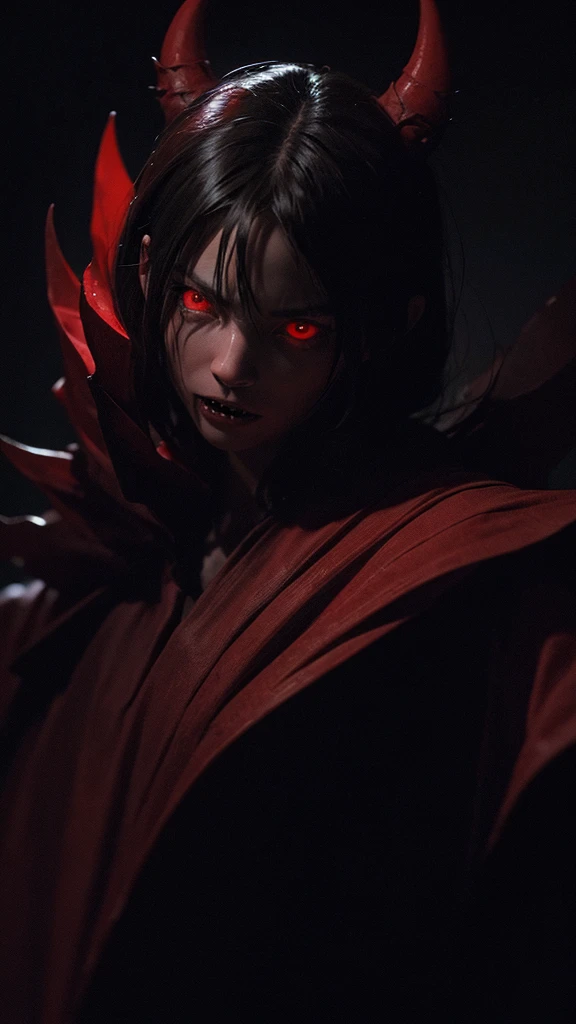 A dark and twisted hyperrealistic horror scene, a demonic figure with ...