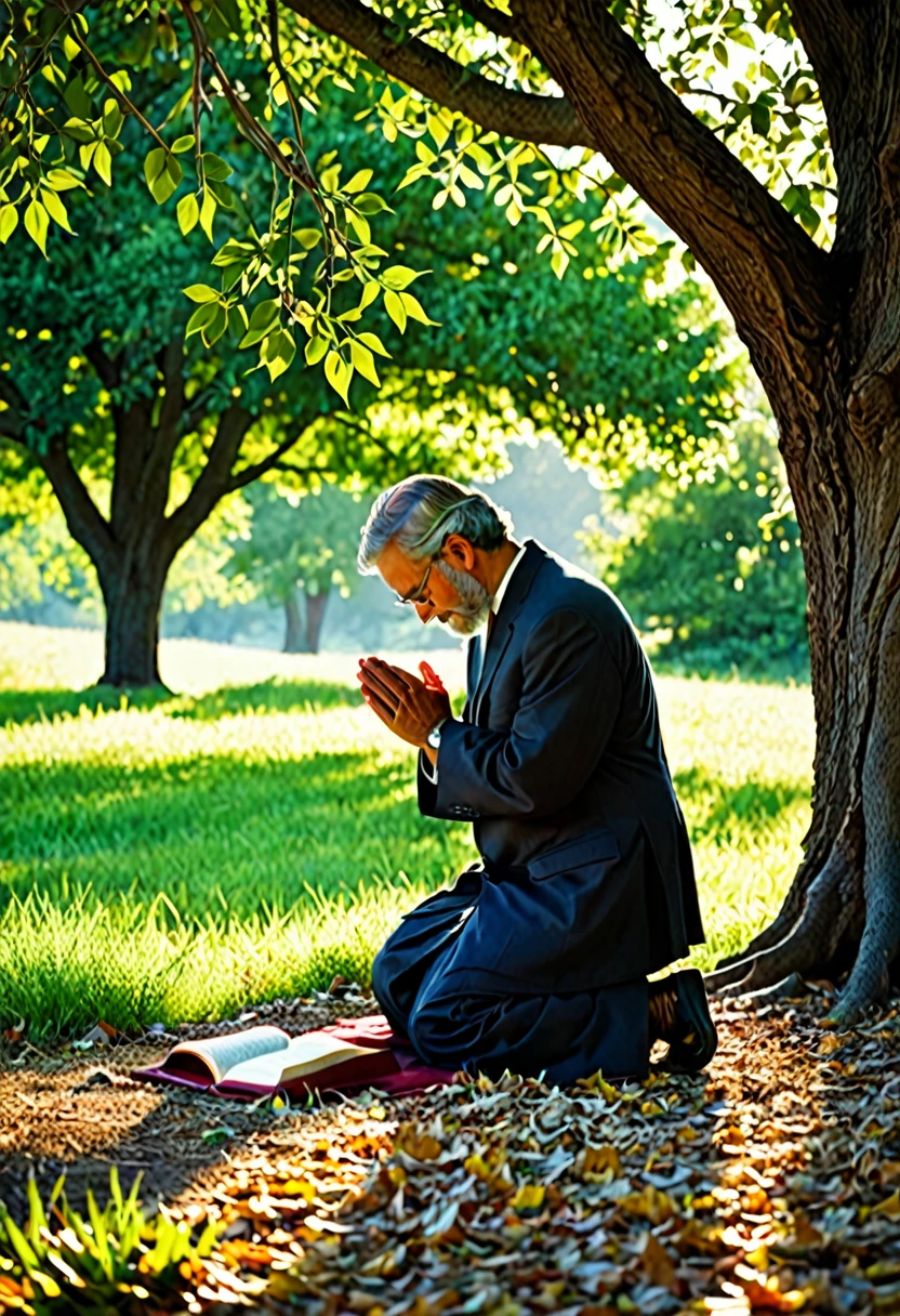 Sob a serene glass, on a peaceful day, A man kneels, in voracious ...