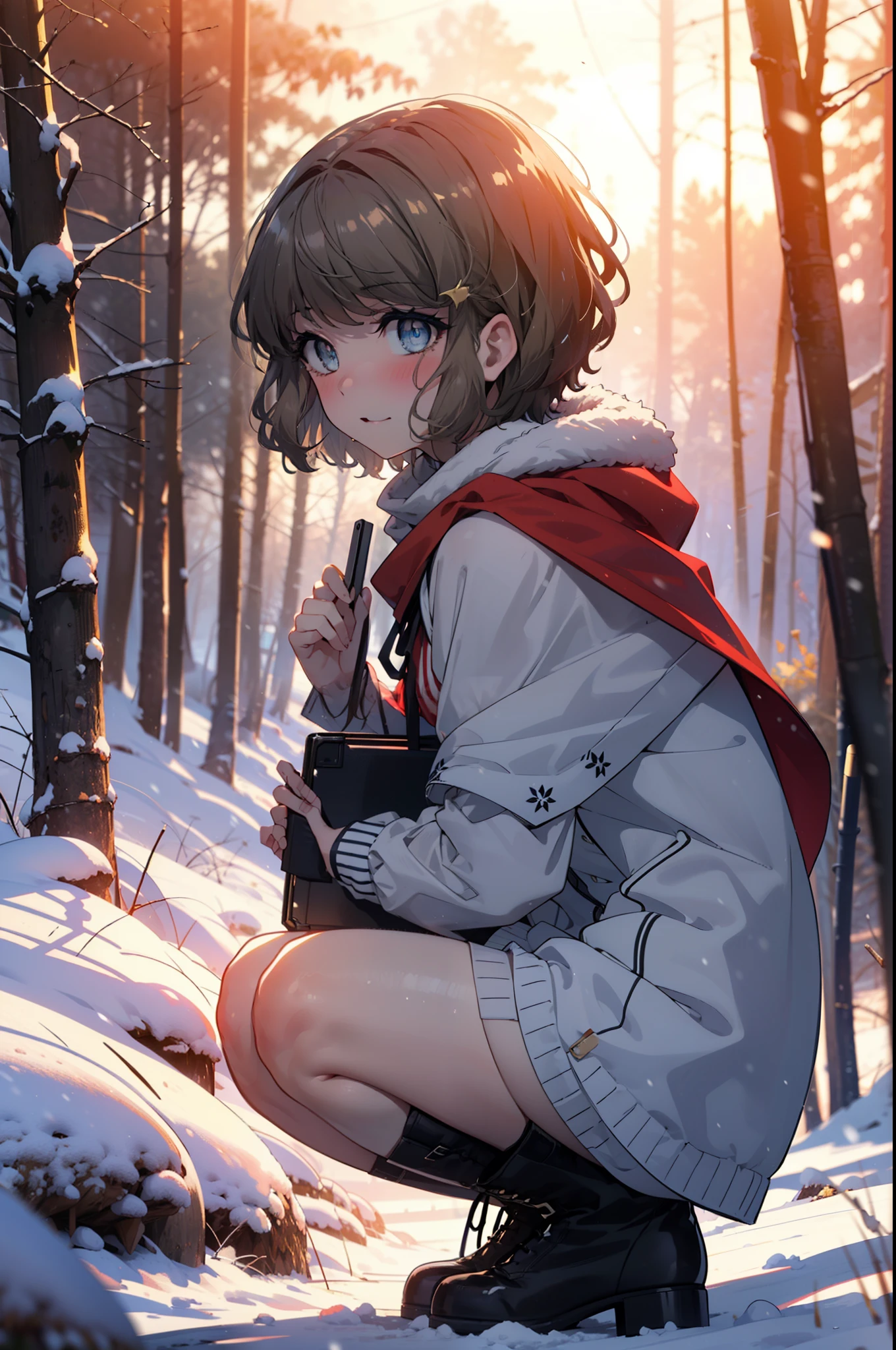 Anime girl kneeling in the snow with a gun - SeaArt AI