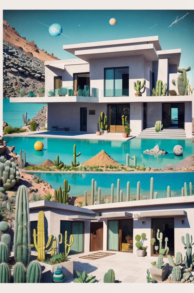 An 図, コラージュスタイル, デヴィッド・ホックニーのビジュアルスタイル, (((Luis Barragán's architectural style h - SeaArt AI