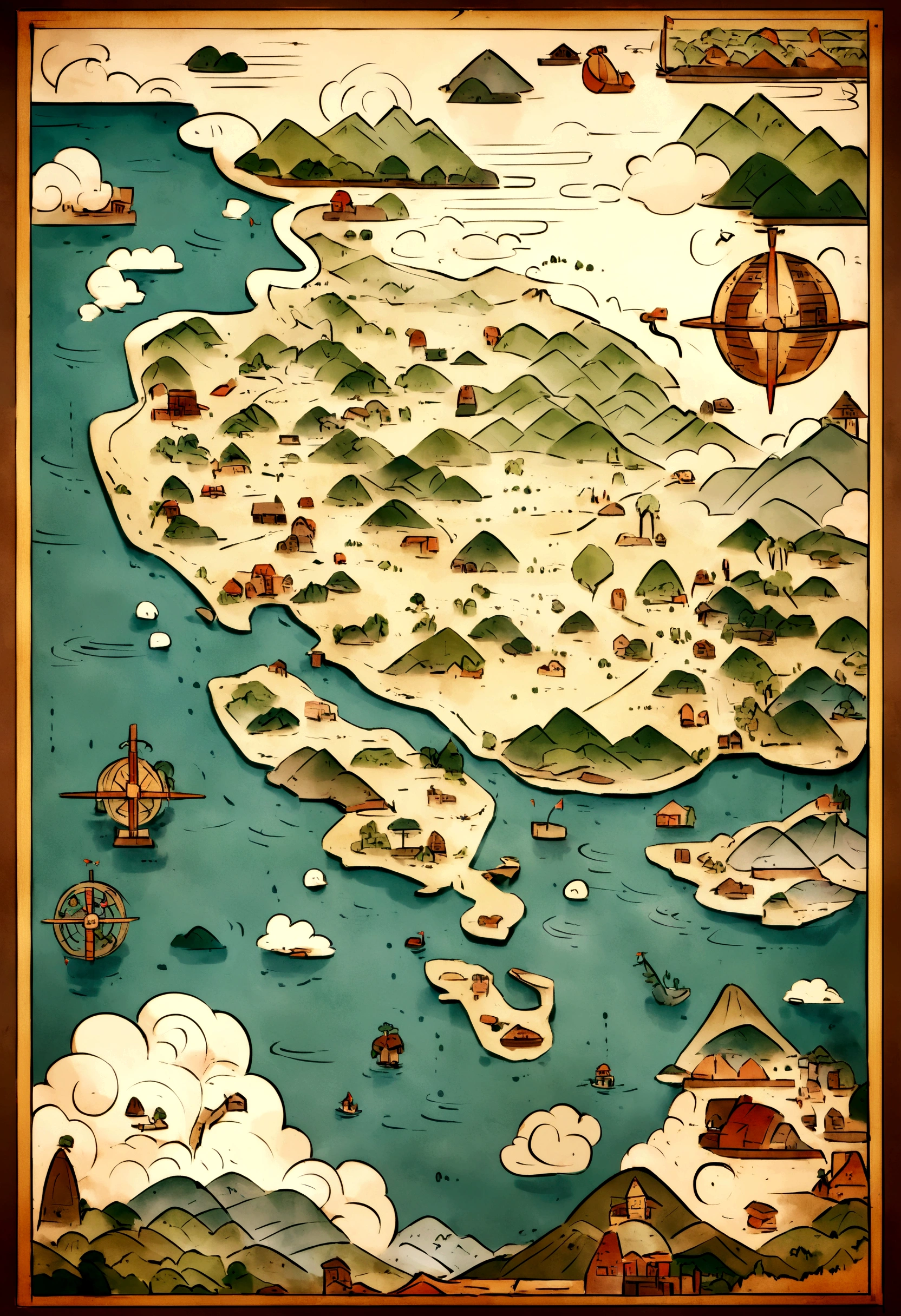 There is a map of a small island with a lot of boats - SeaArt AI