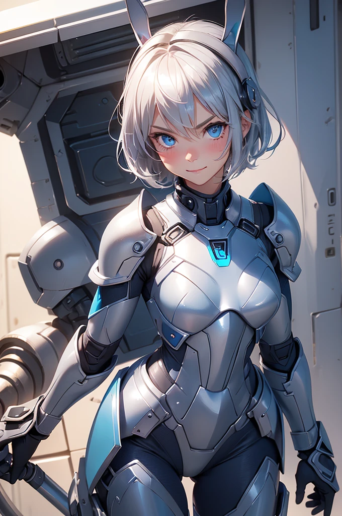 Loking at viewer, light smile, blush,, o, cowboy shot, v arms - SeaArt AI