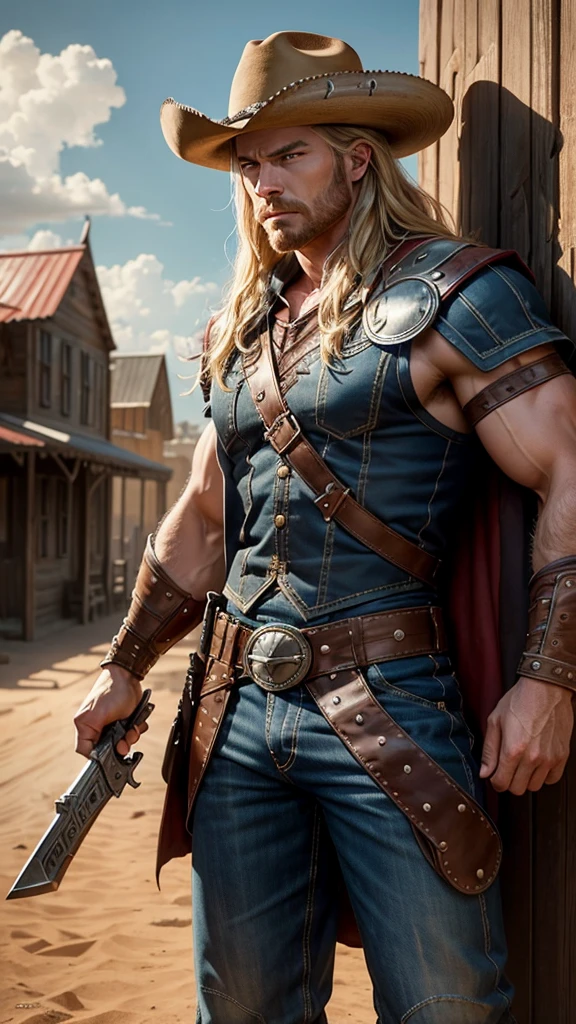 Thor in Wild West style, wearing Cowboys lather clothes,, Cowboys hat ...