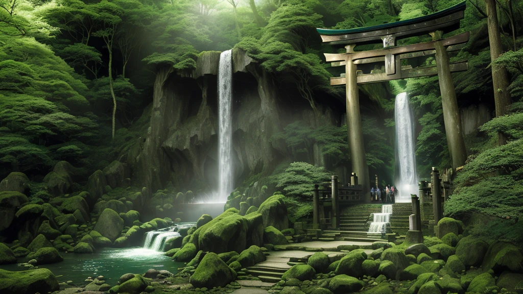(Majestic Nachi Falls), (Wakayama, Japan), (lush green forest - SeaArt AI