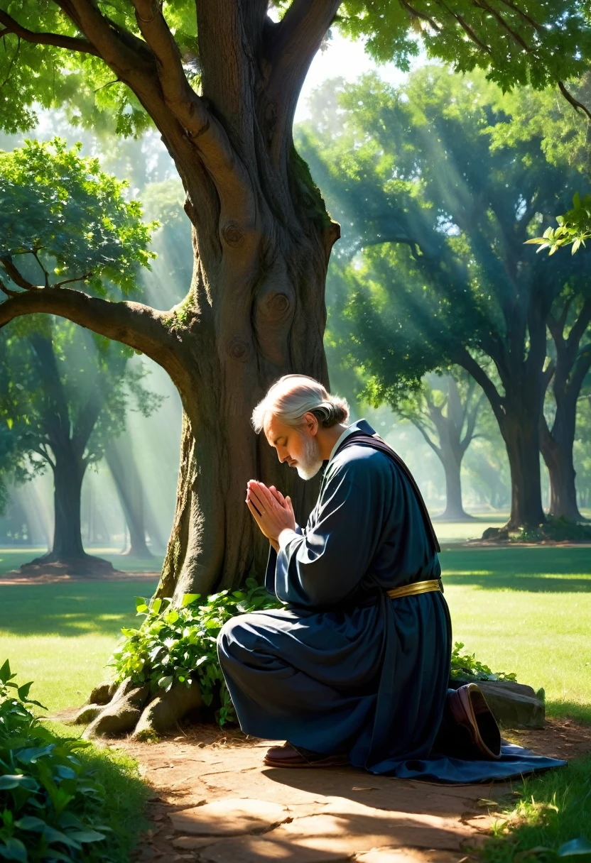 Sob a serene glass, on a peaceful day, A man kneels, in voracious ...