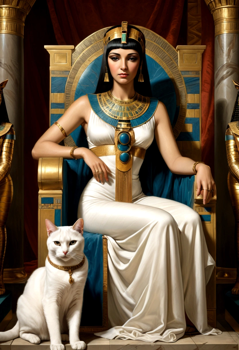 Renaissance painting of Cleopatra sitting on a throne, her gaze is ...