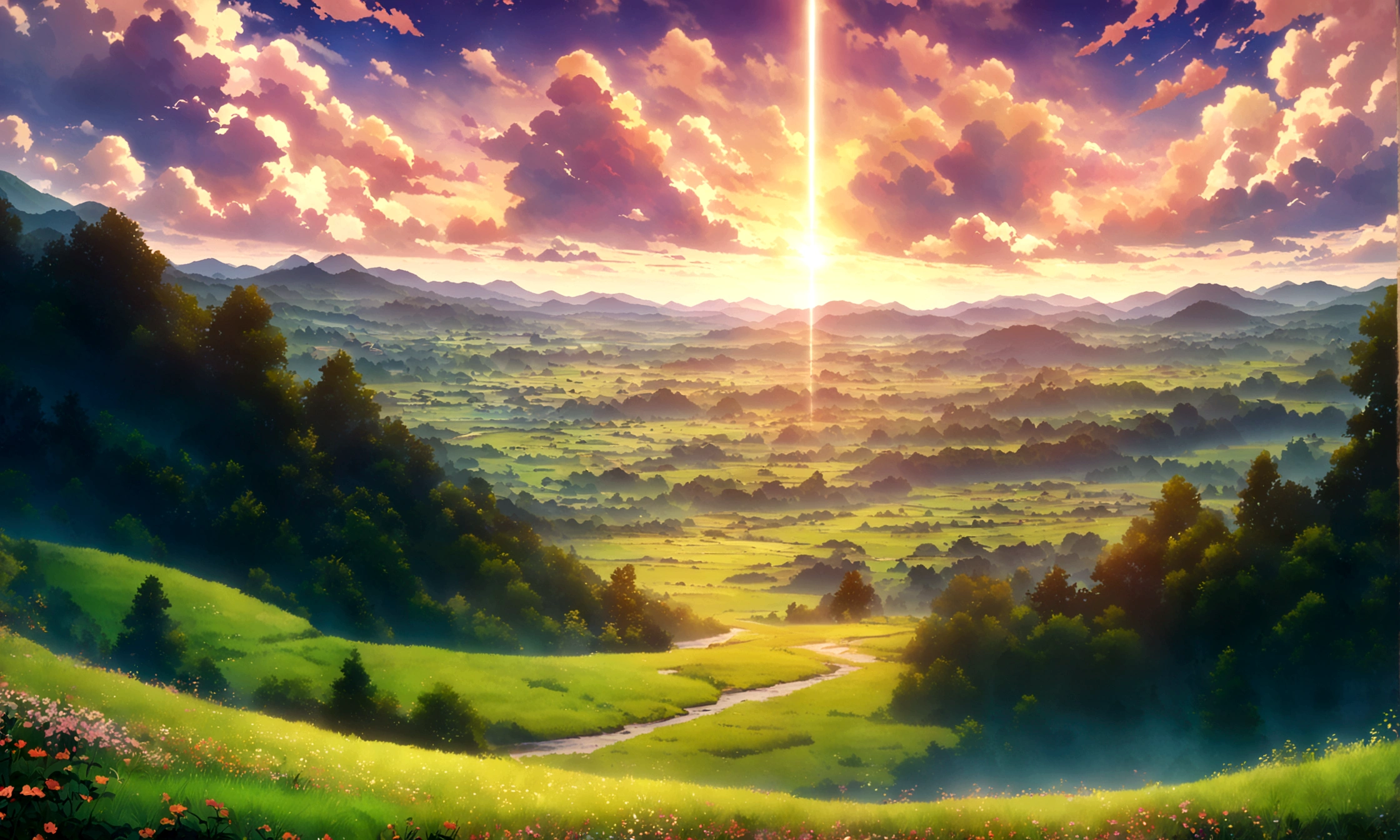 anime - style painting of a grassy field, anime countryside landscape ...