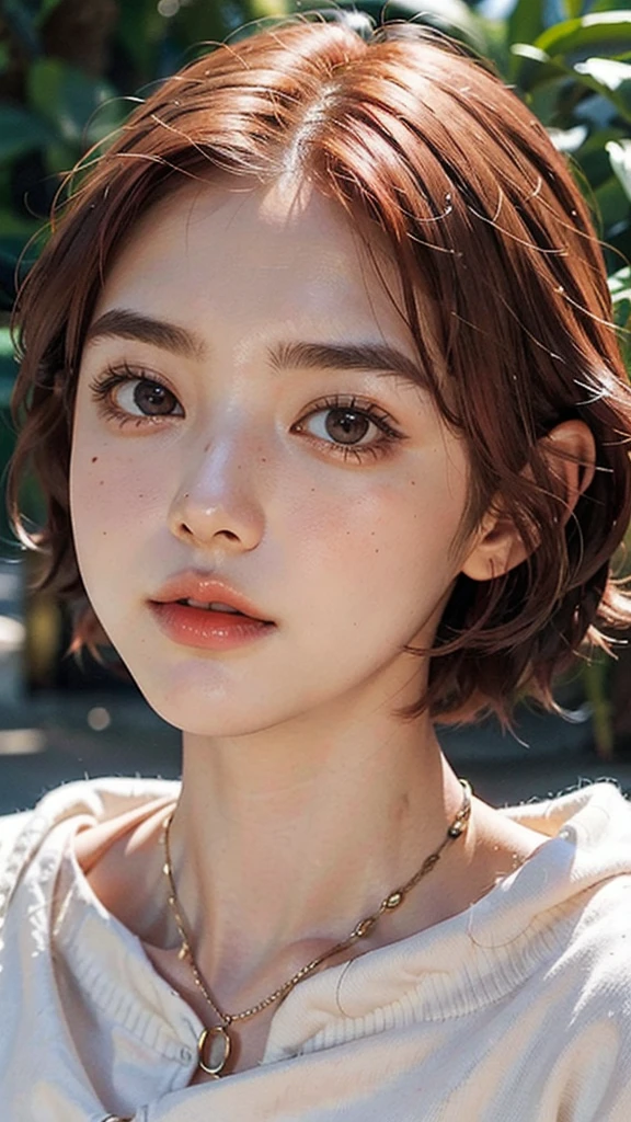 Girl, short red hair, thick eyebrows, Brown eyes, nose a little wide - SeaArt AI