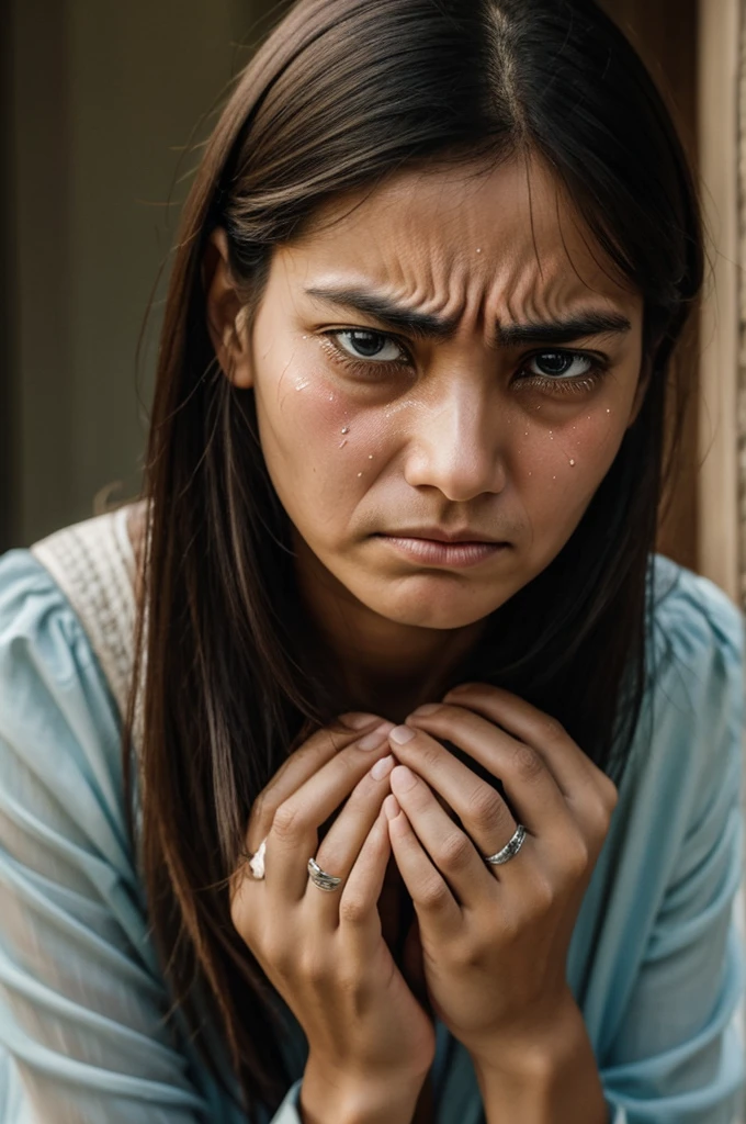 A face with downcast eyes, frown or tears, and a hunched or drooping ...