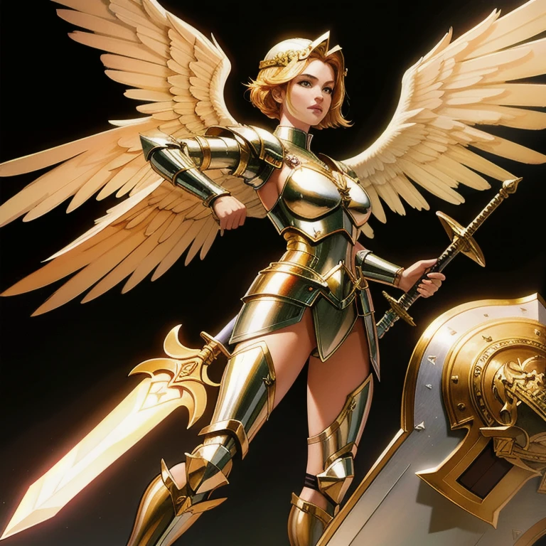 Strong angel with heavenly armor, with sword shield, seven wings - SeaArt AI