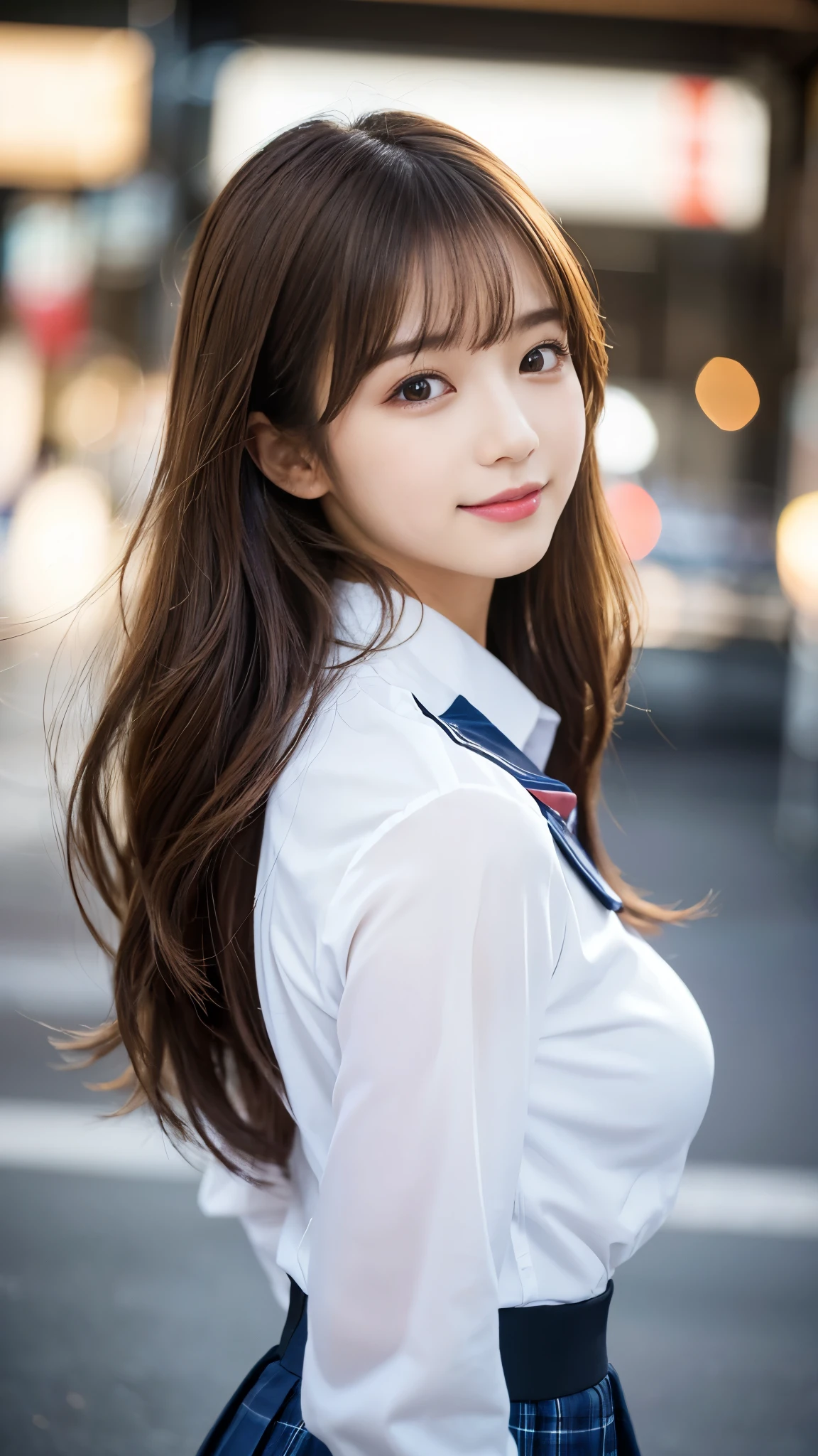 A close up of a woman in a school uniform posing for a picture - SeaArt AI