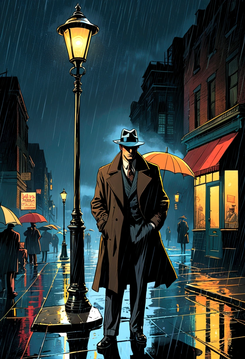 Location: 1920s Neo-noir street. Style: Frank Miller comic style sketch ...