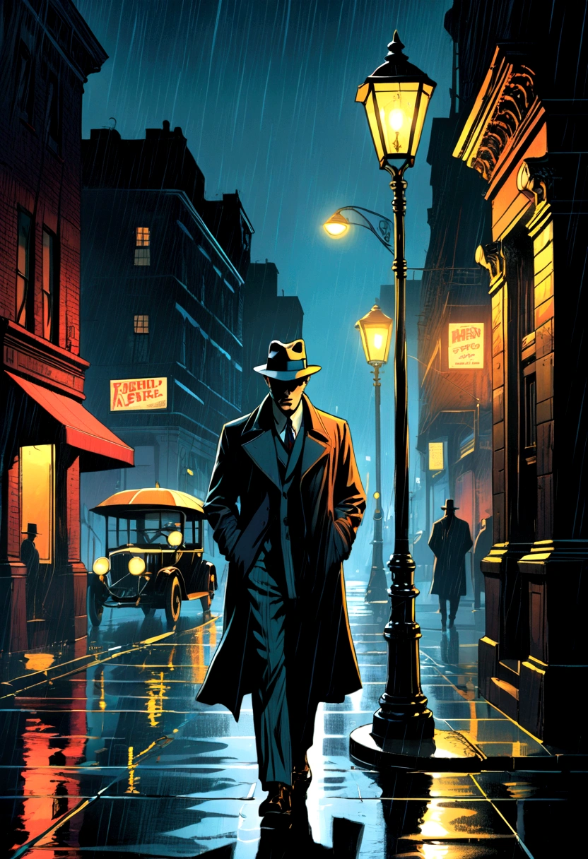 Location: 1920s Neo-noir street. Style: Frank Miller comic style sketch ...