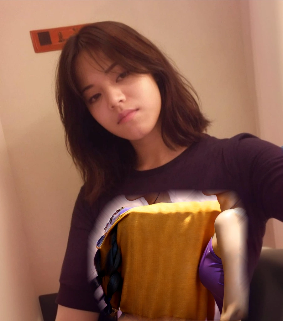 Arafed woman in a purple top taking a selfie in a mirror, korean girl - SeaArt AI