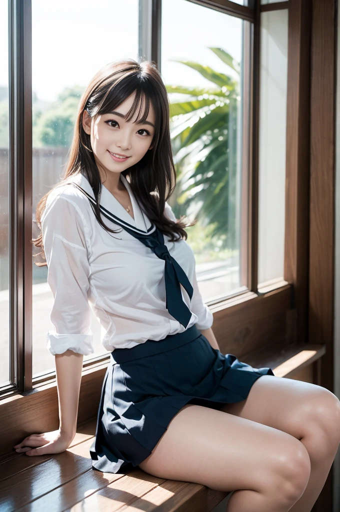 Pure Japanese school girl, no makeup, thick eyebrows, wearing uniforms - SeaArt AI
