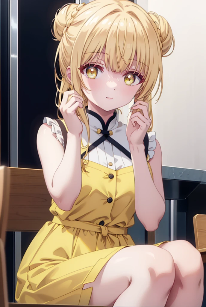 Mahirushiina, Mahiru Shiina, bangs, Blonde, Brown Hair, (Yellow Eyes - SeaArt AI