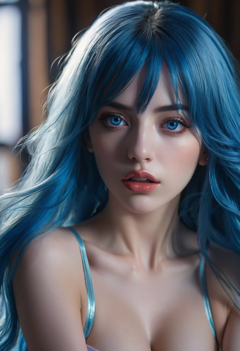 1girl, blue hair, long hair, extremely detailed face and eyes - SeaArt AI