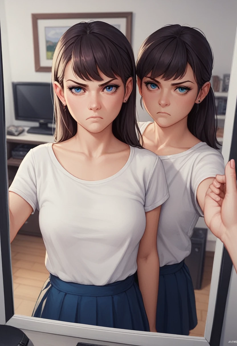 Two women in dresses standing next to each other in front of a tv - SeaArt AI