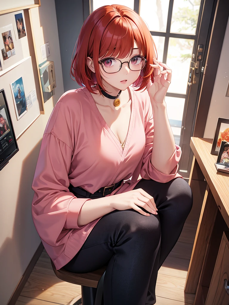 In manhwa art style young adult Korean woman 24s. Her haircut is hime ...