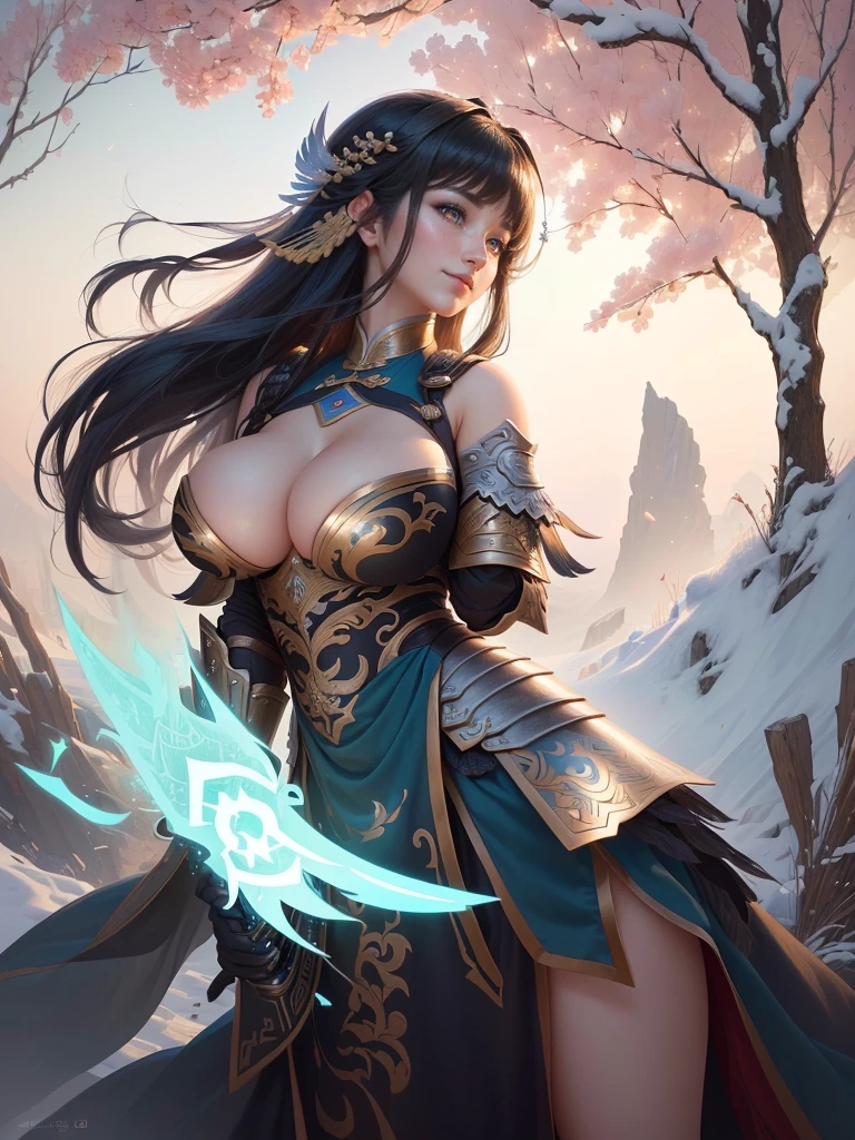 A woman in armor holding a sword and a feather, zhao yun, by Ju Lian - SeaArt AI