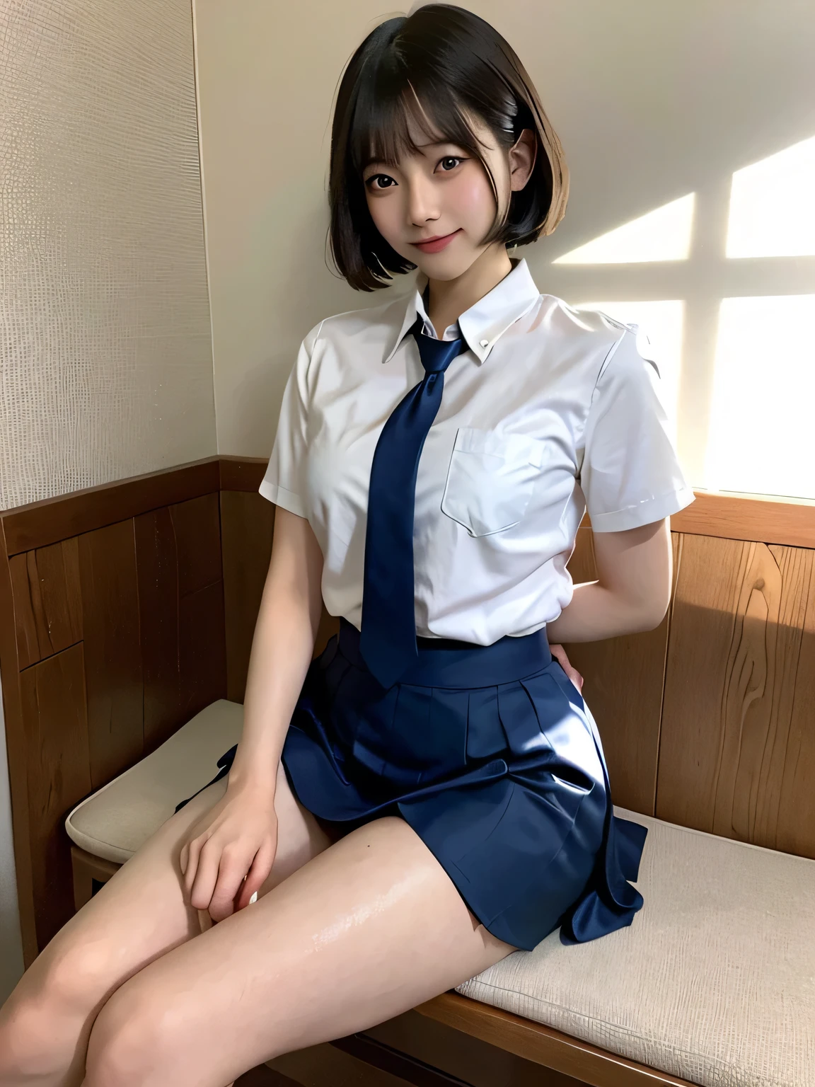 Araffe asian woman in a short skirt and a white shirt - SeaArt AI