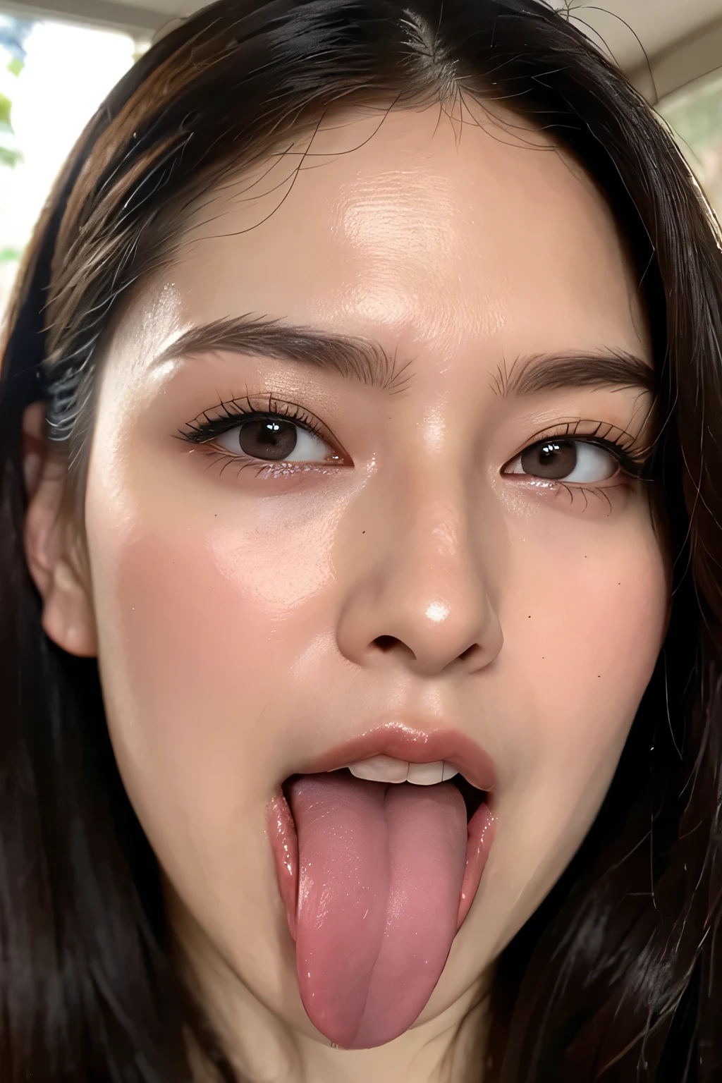 A close up of a woman sticking her tongue out with a smile - SeaArt AI