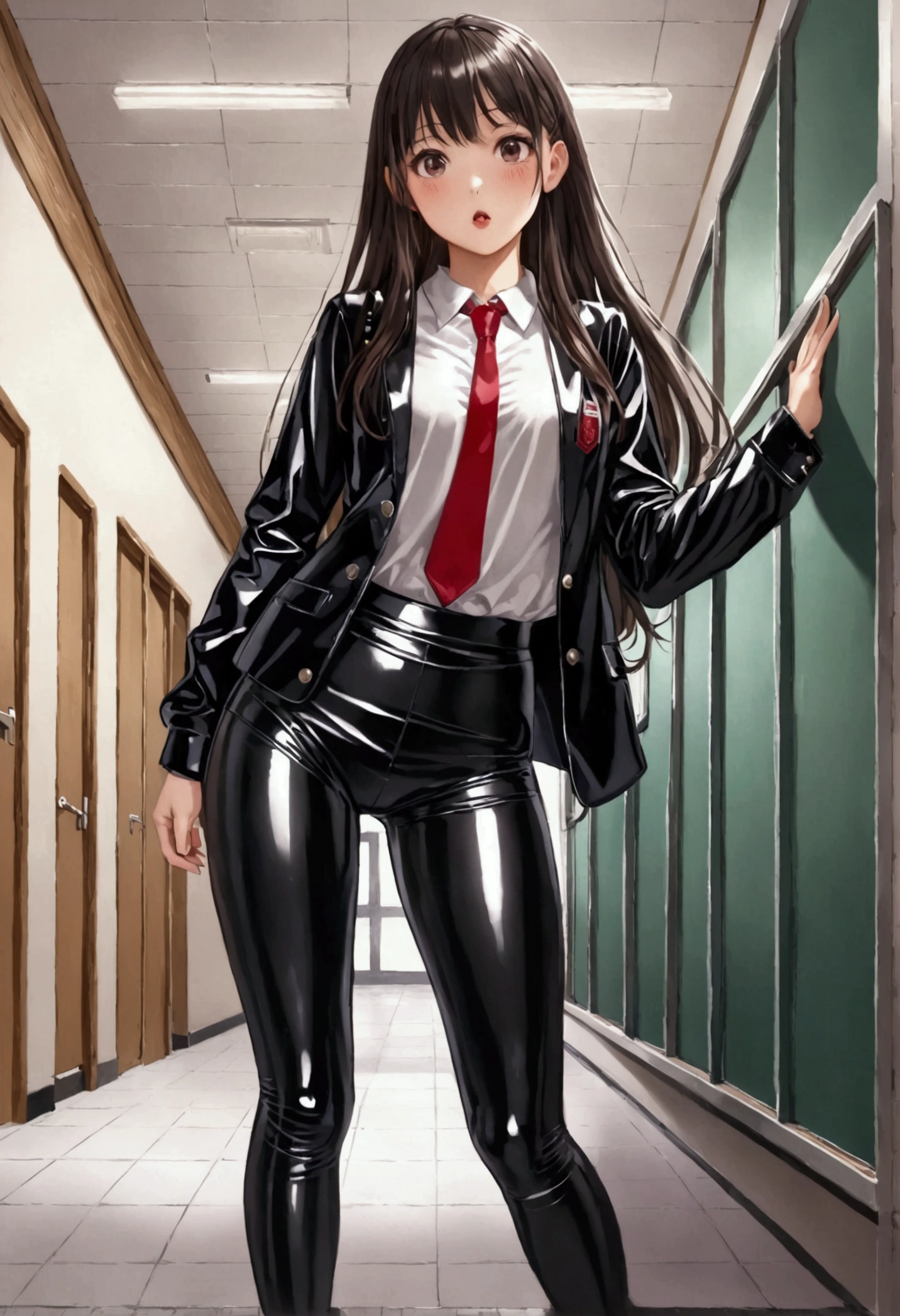 School girl in latex leggings - SeaArt AI
