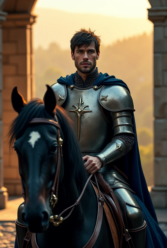 "A hyper-realistic scene of a strikingly handsome prince riding a ...