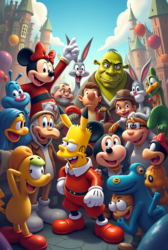 Create a profile picture for Tik Tok with several famous animated ...