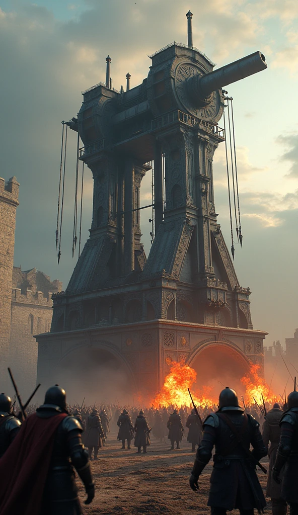 A medieval siege engine, ((a giant fireball-throwing catapult - SeaArt AI