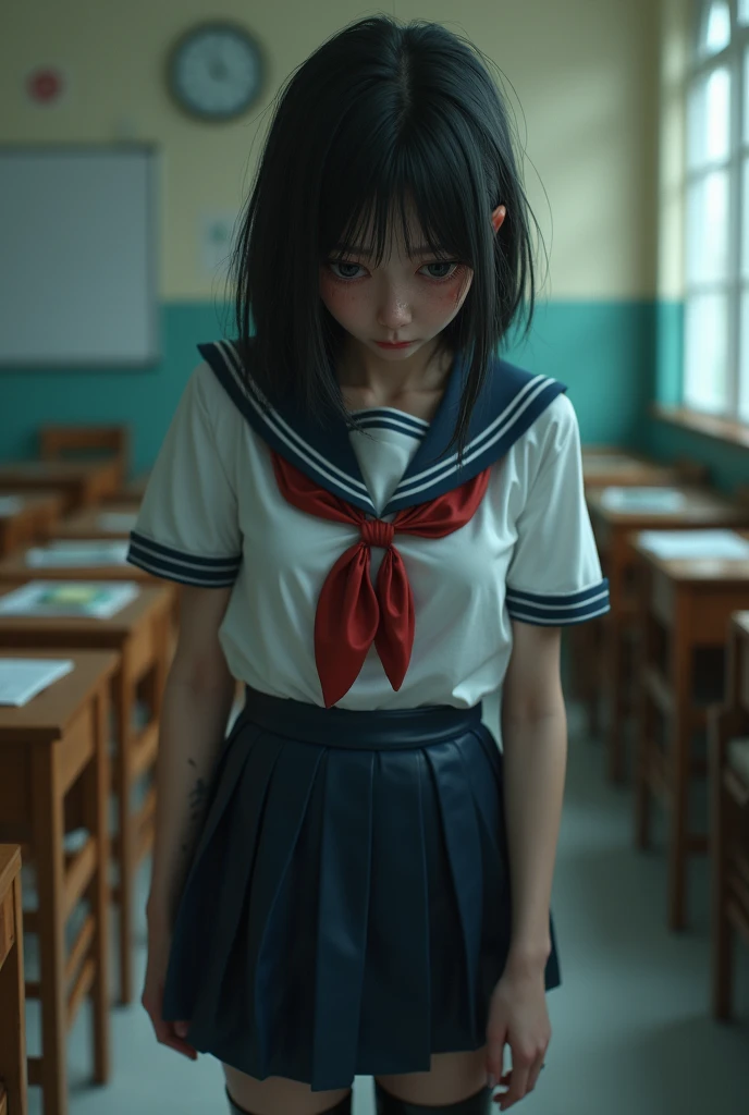 Schoolgirl crying in latex leggings - SeaArt AI