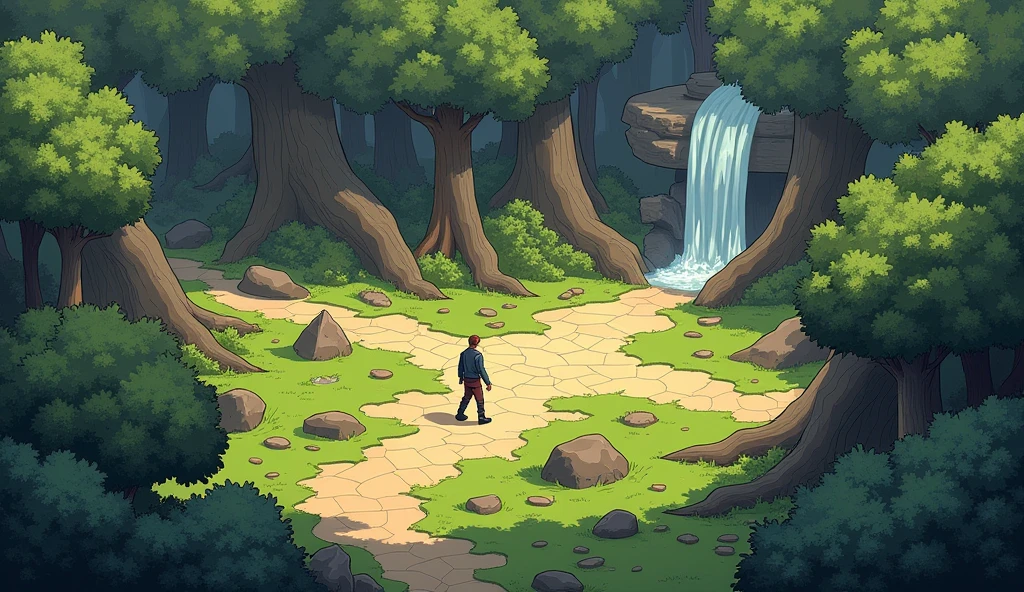 Design a game scene map，Contains character plot - SeaArt AI