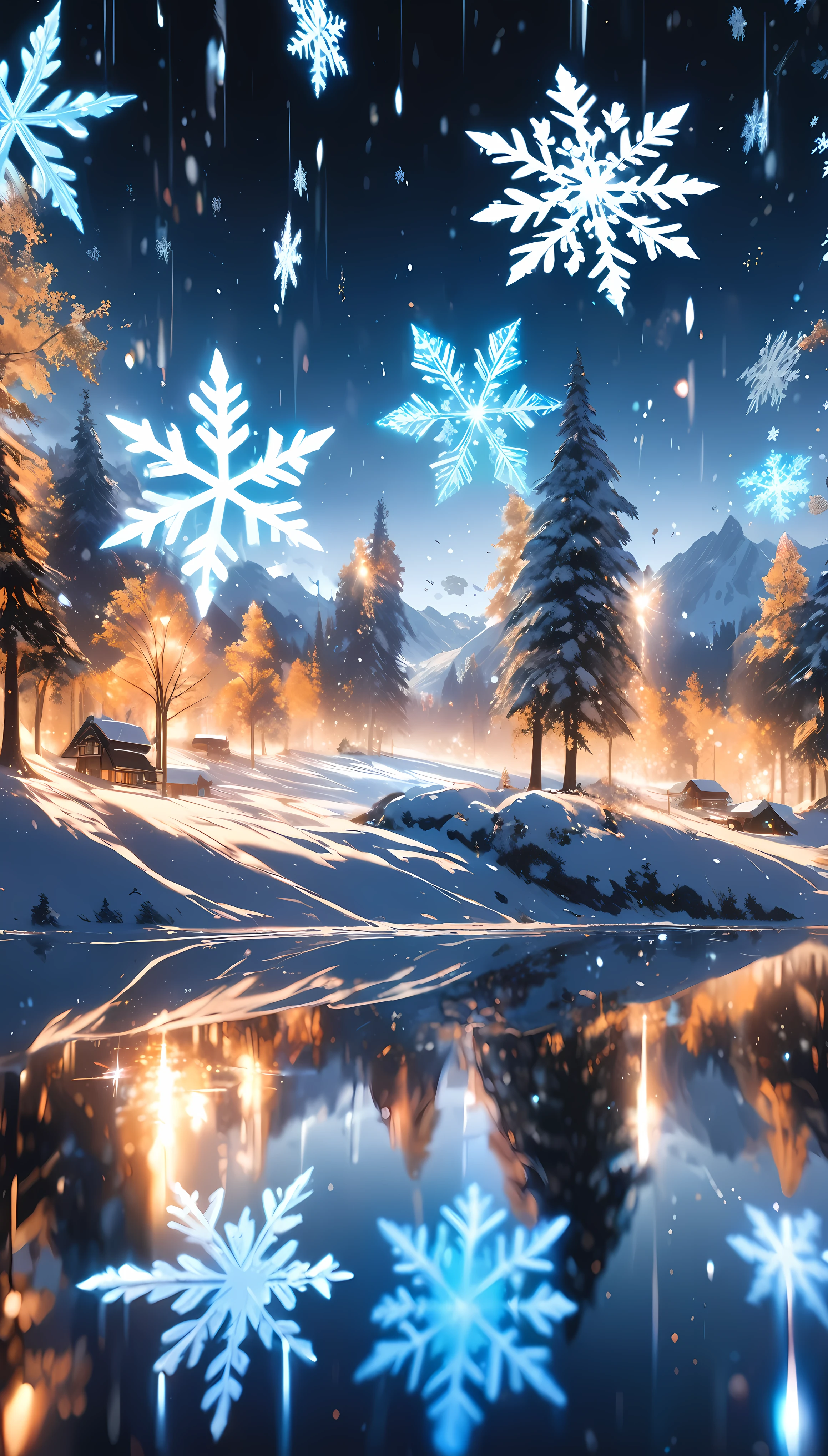 Black painted canvas, Transparent, sparkling snowflakes fall - SeaArt AI