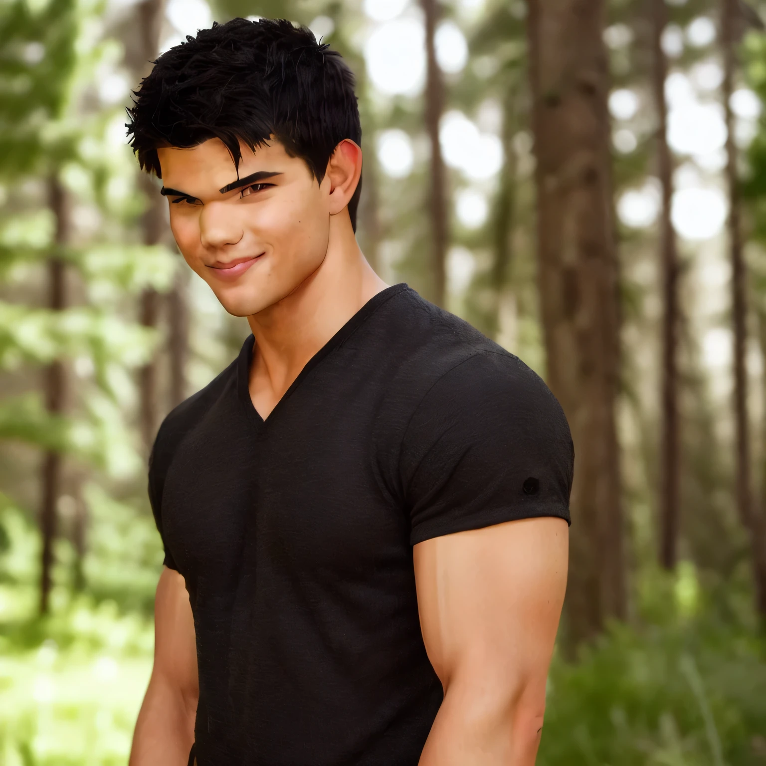 Arafed male in a black shirt standing in a forest - SeaArt AI