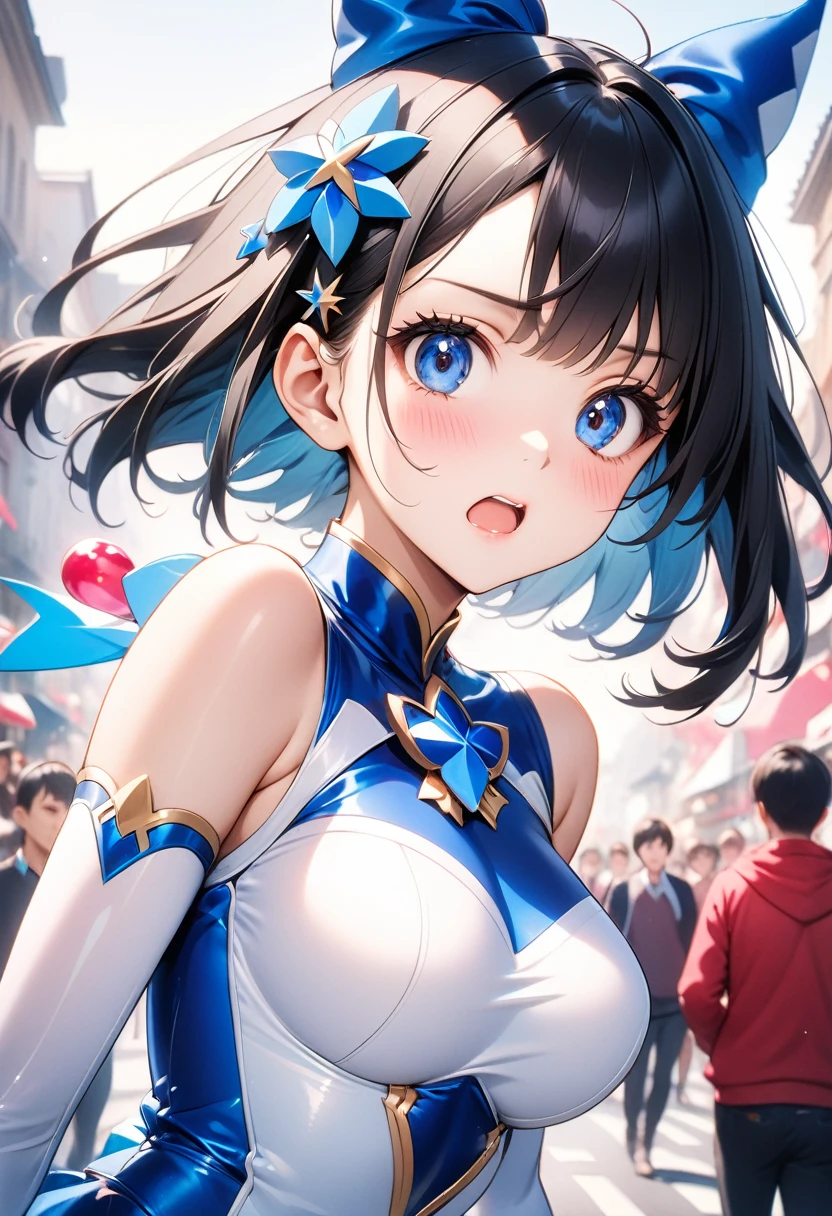 1 Female,Black Hair, ,((Annoyed expression)),Beautiful breasts - SeaArt AI