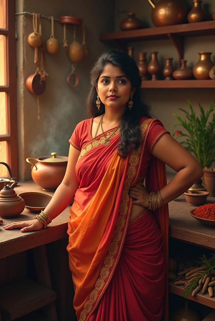 Marathi woman, curvy hourglass body, in Desi kitchen - SeaArt AI