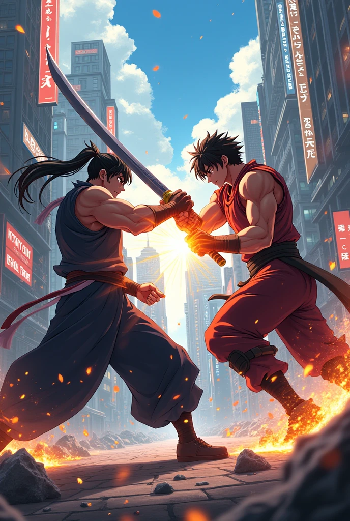 Make an epic anime fight - SeaArt AI